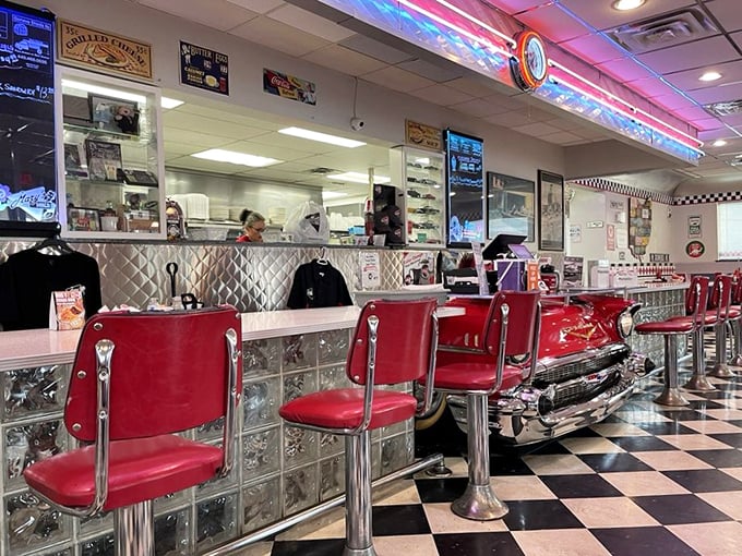 Welcome to the Cadillac of counters! This gleaming chrome paradise is where dreams of the perfect patty melt come true.