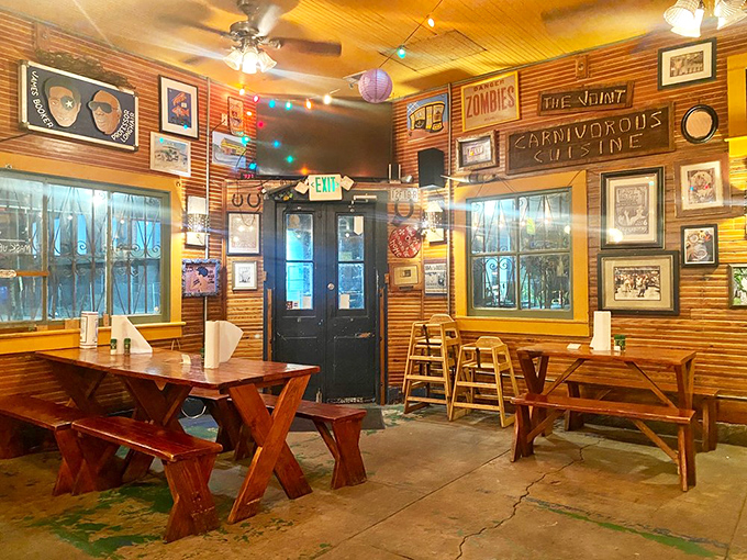 Step inside and feast your eyes! The Joint's interior is a quirky time capsule of New Orleans charm, where every wall tells a smoky story.