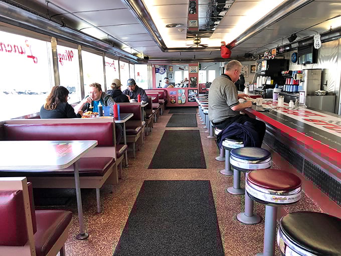 Slide into a booth or belly up to the counter &ndash; this classic diner interior is serving up nostalgia with a side of comfort food.