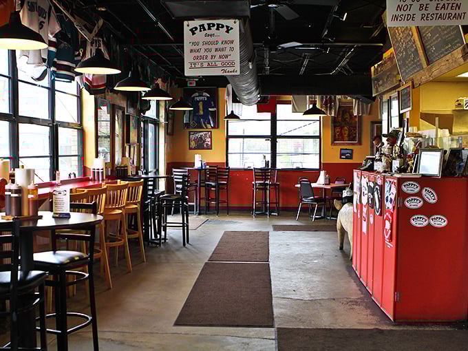 Step into flavor town! Pappy's interior is a feast for the eyes, with its rustic charm and walls adorned with BBQ memorabilia.