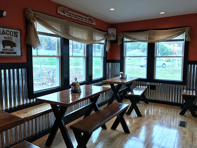 Rustic charm meets BBQ haven. This dining room's got more character than a Southern grandma's kitchen, and twice the appetite-inducing power.