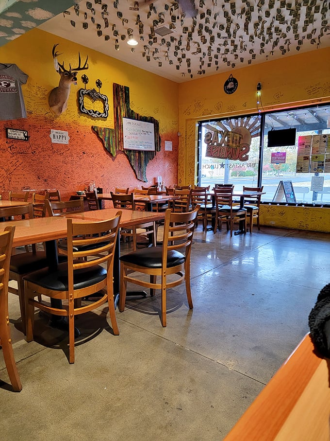 Step inside and feast your eyes on a slice of Texas heaven! The decor here is as eclectic as a rodeo clown's wardrobe, but twice as charming.