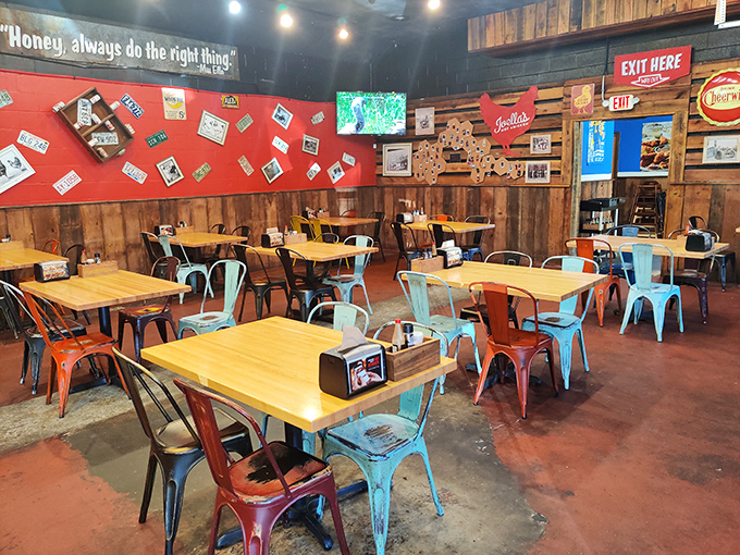 Step into a chicken lover's paradise. The rustic-chic interior feels like your cool friend's garage, if that friend was obsessed with poultry.