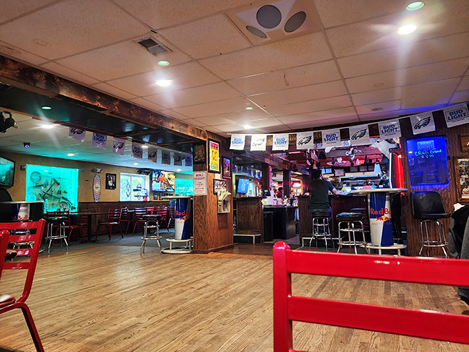 Step inside and time travel to the golden age of taverns. Wood paneling, neon signs, and the unmistakable buzz of locals who know they've found home.