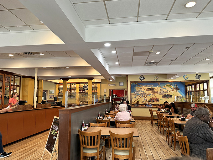 2. iInside Pop's, the nostalgic diner atmosphere meets modern comfort, with that magnificent mural serving as both art and conversation starter for hungry patrons.