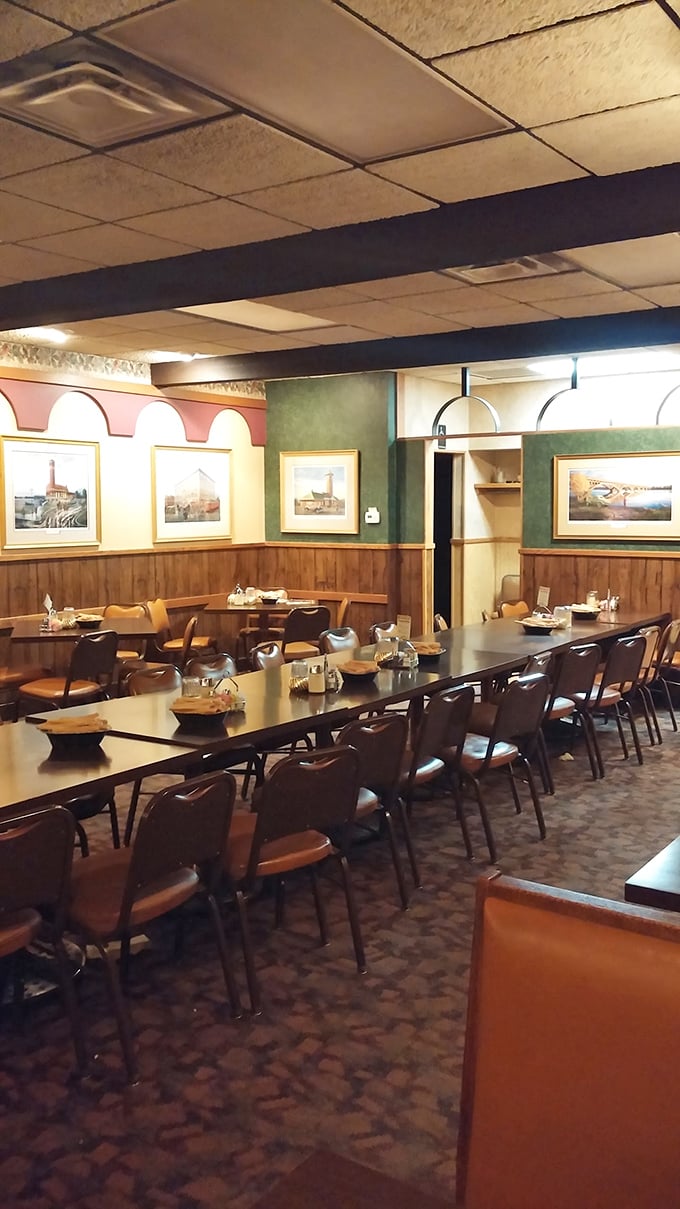 Step into a time capsule of comfort. This dining room whispers tales of countless family dinners and first dates.