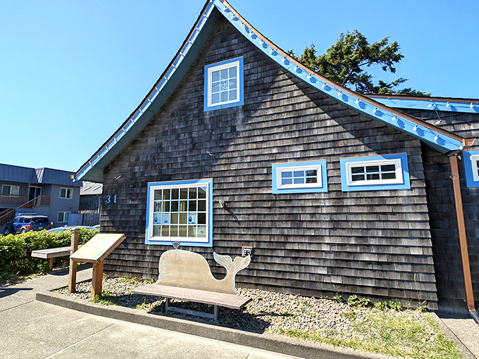 This whale-shaped bench outside the Visitors Center perfectly captures Manzanita's spirit: whimsical, welcoming, and wonderfully coastal.