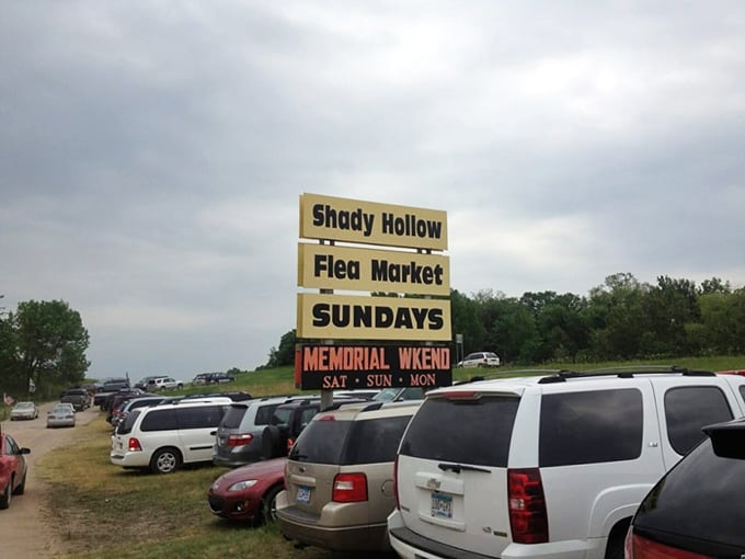 Rain or shine, the parking lot fills early. When Minnesotans are on the hunt for treasures, a few clouds won't deter them.