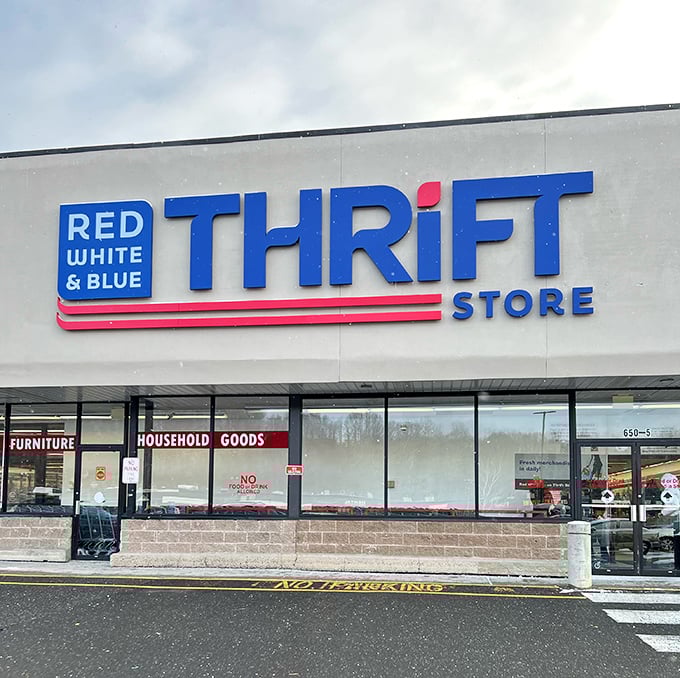"Red, white, and blue... and green! This thrift store's sign is a beacon for savvy shoppers looking to save some serious cabbage."
