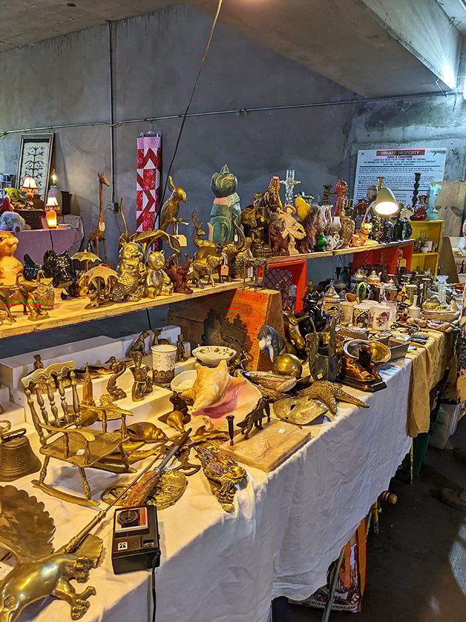 Behold, a menagerie of miniatures! This table could be the set of "Night at the Museum: Flea Market Edition," where tiny treasures come alive after dark.