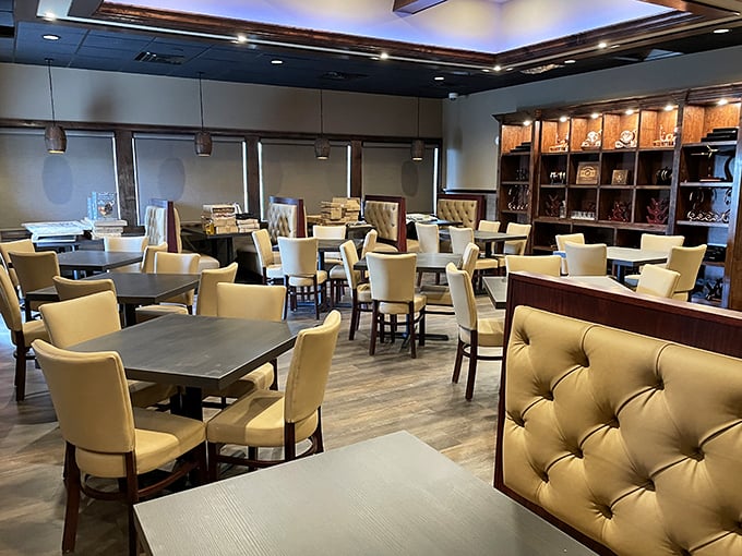 Step into seafood paradise! The interior of Surf & Turf is a perfect blend of cozy and chic, like a beachside cabin got a makeover from a fancy designer.