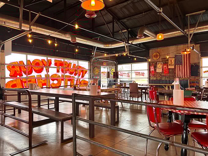 Step inside and feel the barbecue love! With its rustic charm and mouthwatering aromas, this dining area is where carnivore dreams come true.