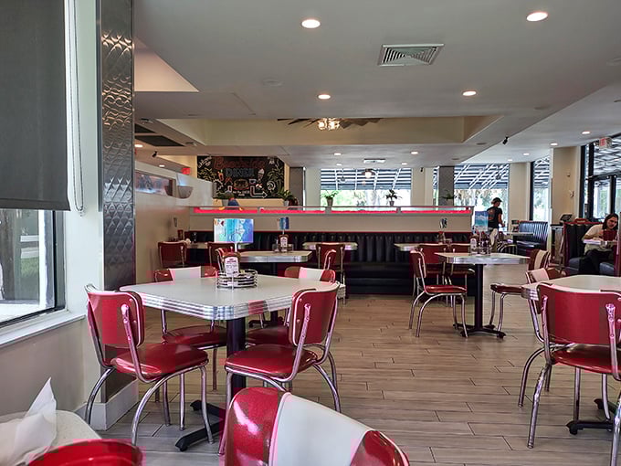 Step into a time machine: Red vinyl and chrome transport you to a bygone era where calories don't count and coffee flows freely.