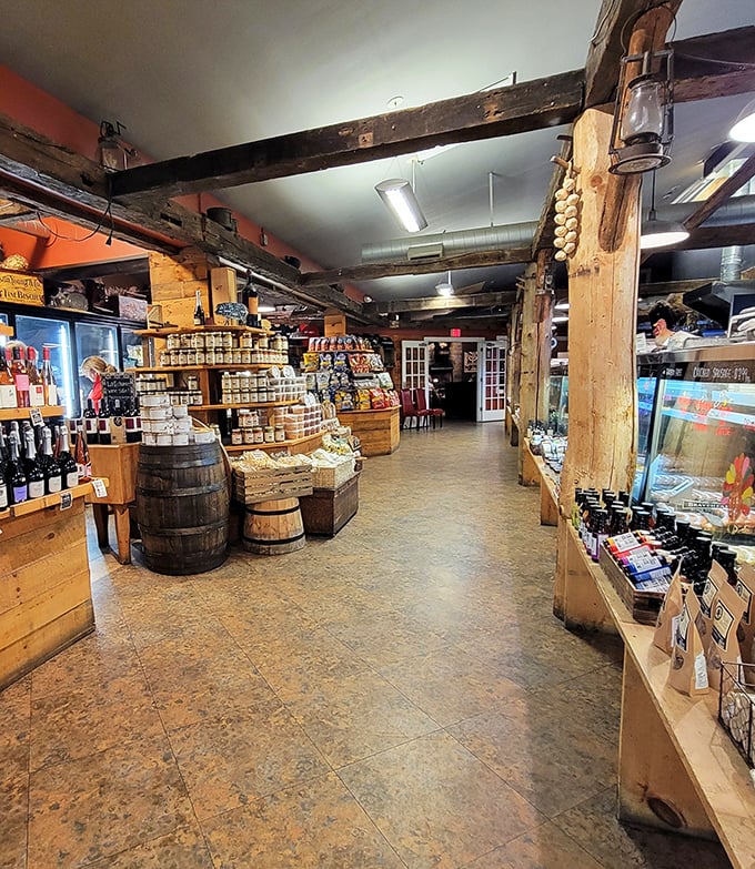 Wooden beams, rustic barrels, and gourmet provisions line the butchery section&mdash;this isn't shopping, it's a spiritual experience for food lovers.