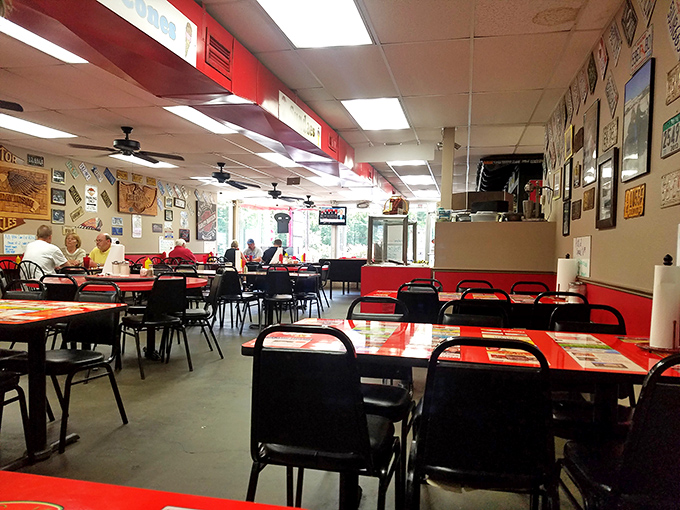 Inside Sam's, nostalgia isn't manufactured&mdash;it's earned. Red tables, memorabilia-lined walls, and the promise of honest-to-goodness home cooking.