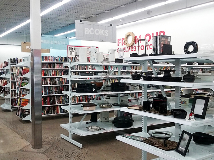 The book section rivals many small-town libraries, with that "buy 4, get 1 free" deal that's basically a prescription for bibliophilia.