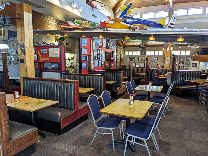 Step inside and prepare for takeoff! The interior is a treasure trove of aviation memorabilia, making you feel like you've wandered onto the set of "Top Gun."