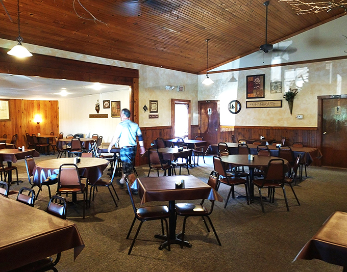 Step inside and feel the warmth embrace you. It's like walking into your favorite uncle's cabin, if your uncle was a gourmet chef!