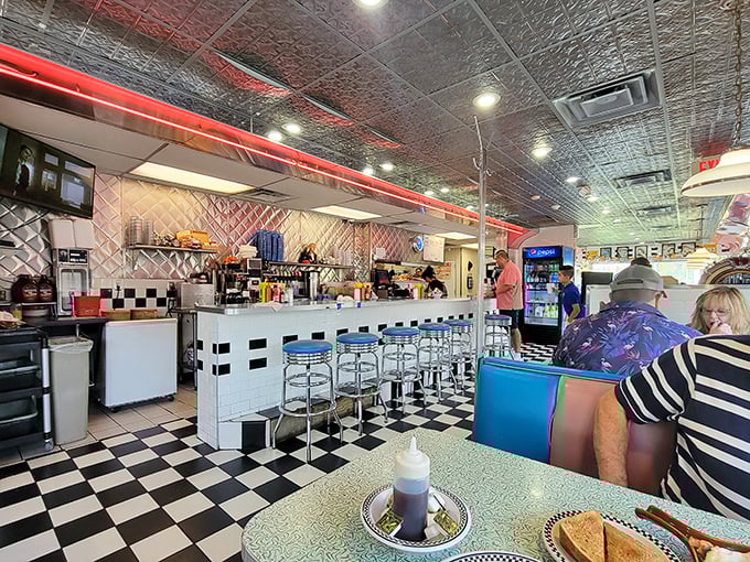Welcome to the heart of comfort food paradise! This retro wonderland serves up a feast for the eyes and stomach.