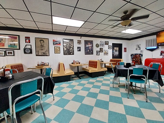 Step inside and travel through time! The checkerboard floor and vintage decor transport you to an era when rock 'n' roll ruled and milkshakes were a food group.