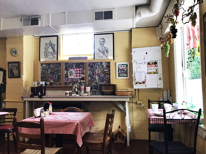 Checkered tablecloths and vintage vibes! This cozy corner feels like a warm hug from grandma, with a side of nostalgia and comfort food.