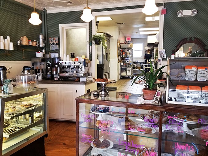 Step inside and feel the warmth wash over you. It's like grandma's kitchen got a Pinterest makeover, complete with display cases that could make even Mary Berry weak at the knees.