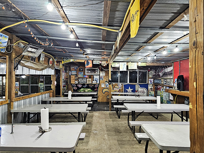 Step inside and embrace the quirky charm. It's like dining in your eccentric uncle's man cave, if your uncle was a seafood-loving pirate with great taste.