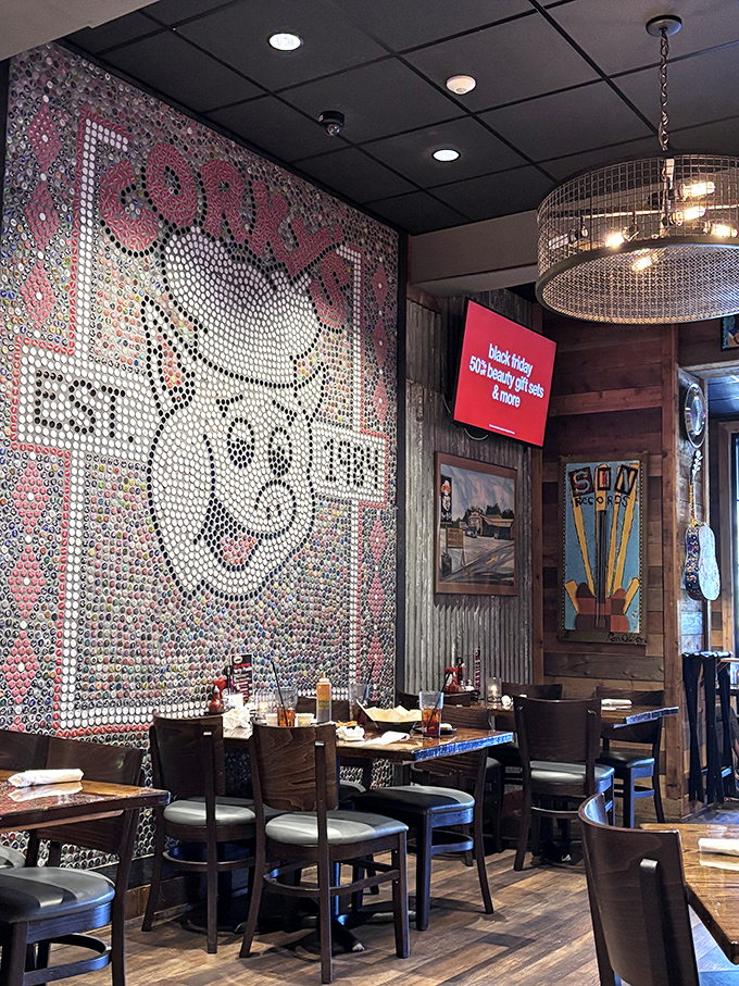 Step into a time capsule of flavor! Corky's interior is a mosaic of memories, with its quirky pig-themed decor and cozy booths.