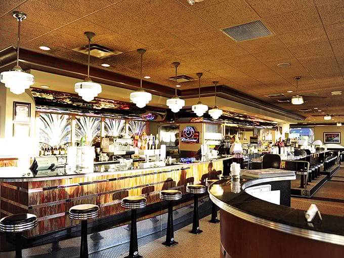 Gleaming chrome, cozy booths, and a counter that stretches for miles &ndash; this isn't just a diner, it's a Norman Rockwell painting come to life!