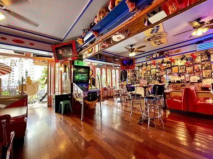 Step inside and prepare for a sensory overload! This isn't just a diner; it's a time machine with a side of fries.