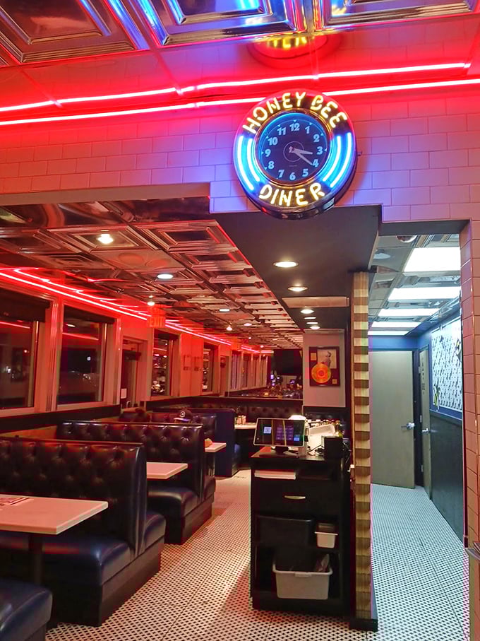 Step inside and prepare for a neon-lit journey through time. The Honey Bee's interior is where the 1950s never ended, and neither did breakfast!