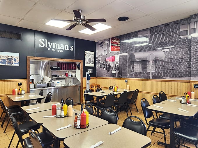 Step into a time machine of taste! Slyman's interior is a nostalgic nod to classic delis, where every table tells a delicious story.