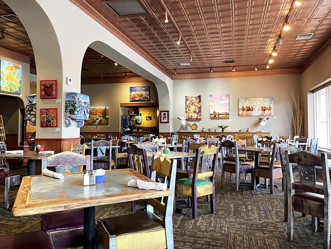 Step into a Southwestern art gallery that happens to serve incredible food. This interior is a feast for the eyes and the stomach!