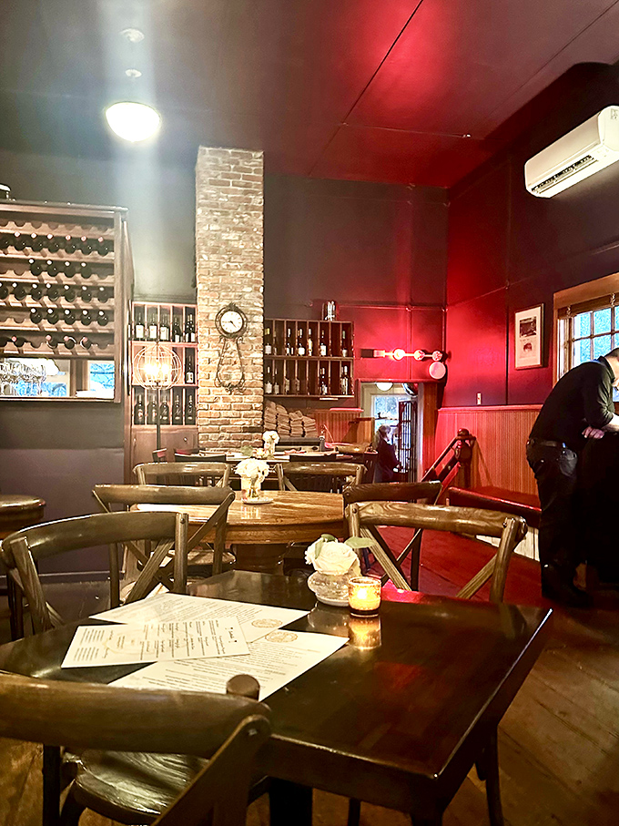 Step inside and let the warm, crimson walls embrace you like a cozy maritime hug. It's like dining in the heart of a vintage ship.