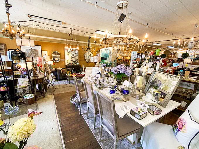 Chandeliers, china, and chachkies galore! This isn't your grandma's attic – it's a wonderland of whimsy and nostalgia.