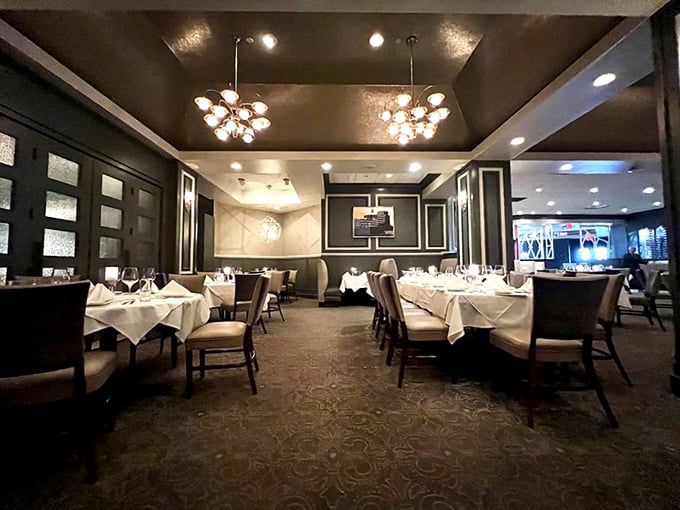 Elegance meets comfort in this dining room. It's like your fancy aunt's living room, if your aunt was a culinary genius.