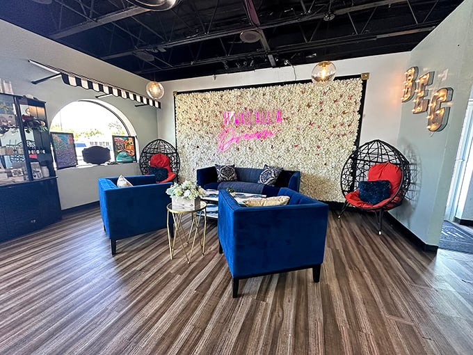 Step into a world where calories don't count. This cozy nook is like your coolest friend's living room, if that friend was obsessed with baking.