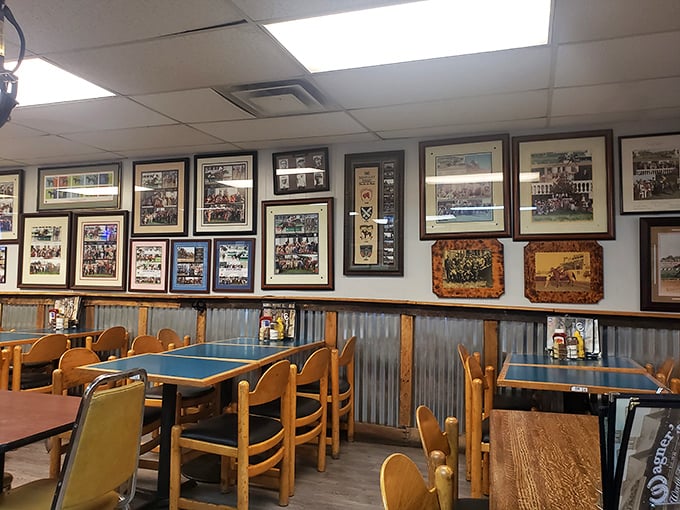 Wall-to-wall memories: Wagner's interior is a horse racing hall of fame meets your grandma's cozy kitchen. Nostalgia served daily!