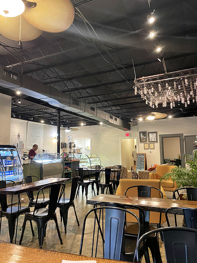 Step into a world where industrial chic meets cozy charm. This inviting space is the perfect backdrop for your pastry-fueled daydreams.