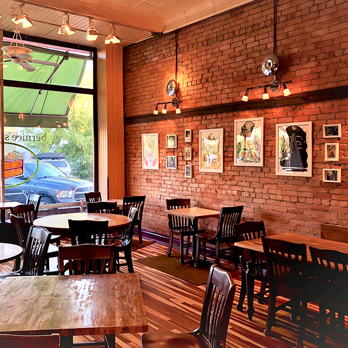 Exposed brick walls adorned with local artwork create the perfect backdrop for indulging in life's sweetest moments.