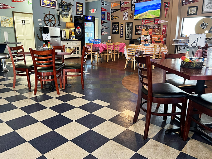Step inside and let the checkered floor lead you to breakfast nirvana. The walls are a tapestry of local memorabilia &ndash; it's like Cheers, but with better pancakes.