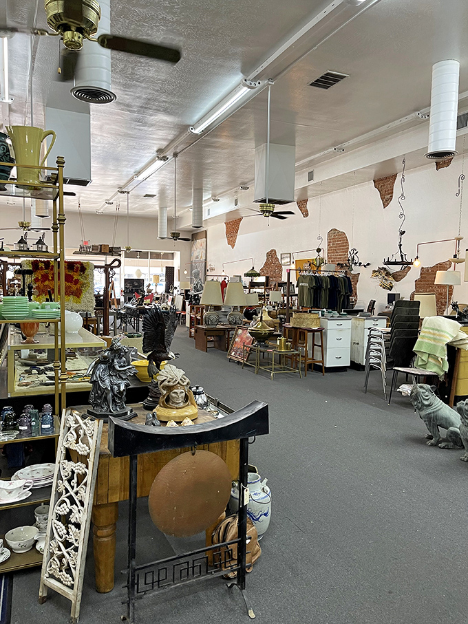 Step into a time traveler's dream! This aisle is a kaleidoscope of eras, from Victorian elegance to groovy '70s chic.