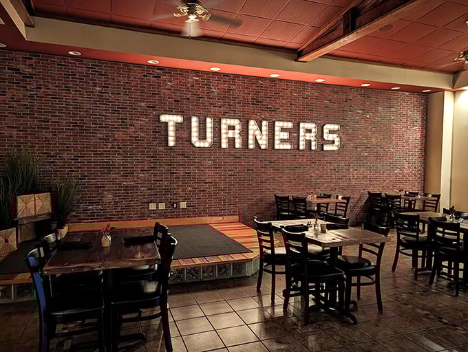 Brick walls and mood lighting? Turner's interior sets the stage for a dining experience that's equal parts cozy and cool.