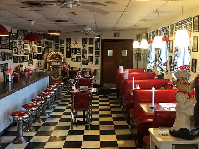 Welcome to the land of red vinyl and chrome! Pazi's interior is like a warm hug from your favorite decade, served with a side of nostalgia.