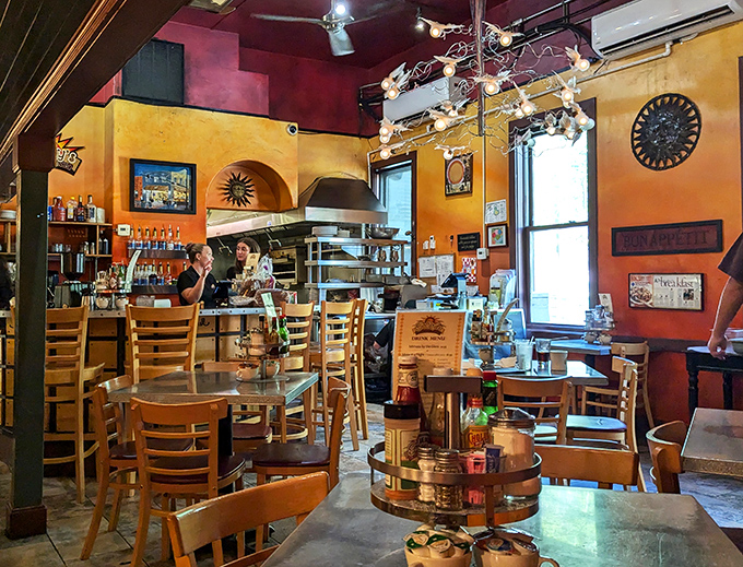 Step into a cozy culinary time machine. Goldy's interior blends rustic charm with modern flair, promising a feast for all senses.