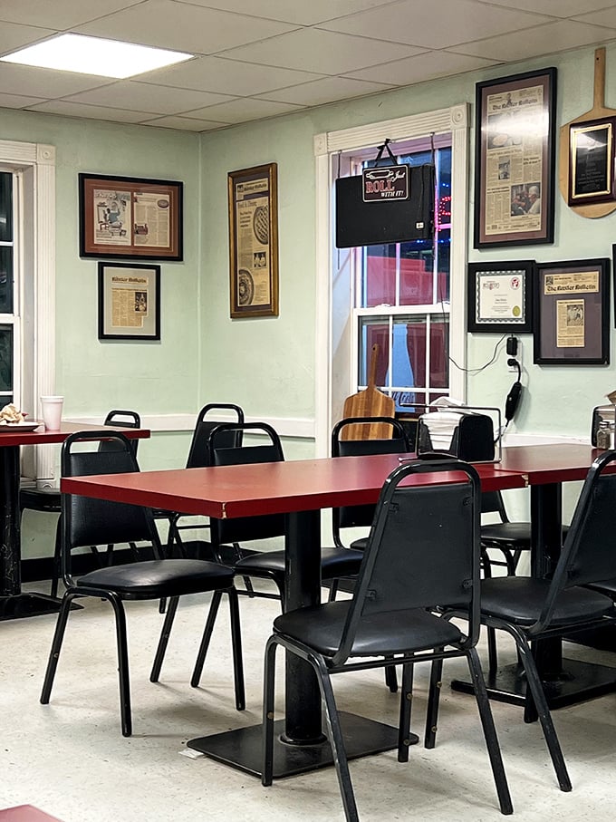 Step inside and you'll feel like you've walked into your grandmother's scrapbook &ndash; if grandma was really into pizza and local history.