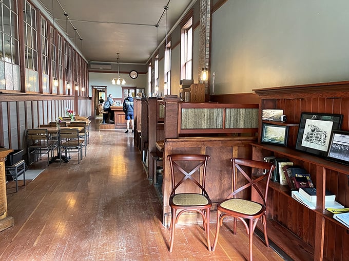 Step into a time machine disguised as a dining room. The Carlson Block's interior whispers tales of yesteryear while serving up today's most mouthwatering pies.