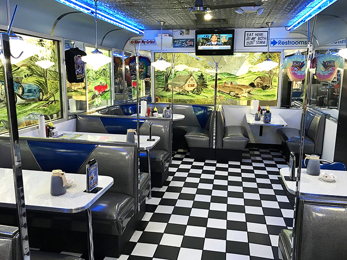 Welcome to the 1950s, where the floors play chess and the walls tell stories. This retro paradise is where nostalgia comes to feast.