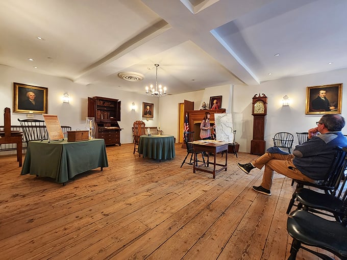 History's living room: Where portraits of stern-faced gentlemen watch you ponder the birth of a nation. No pressure, just 300 years of judgmental stares.