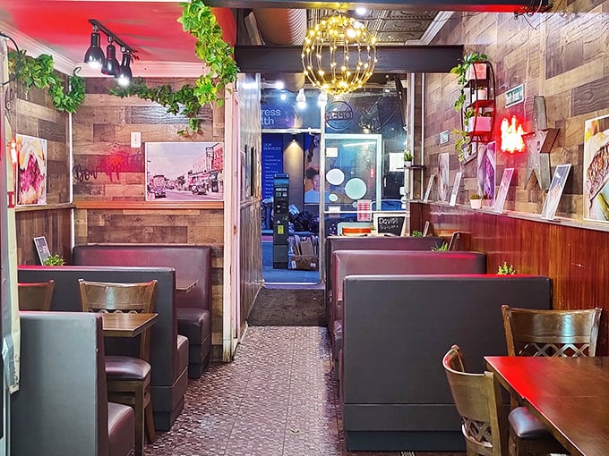 Step into sandwich paradise! This cozy interior, with its wood-paneled charm, promises a journey through deli delights.